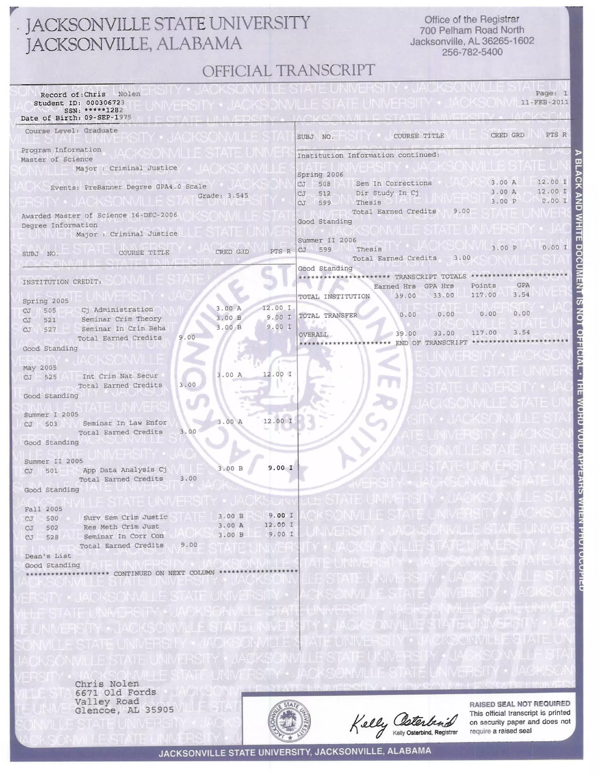 JSU MS and BS Transcript | PDF