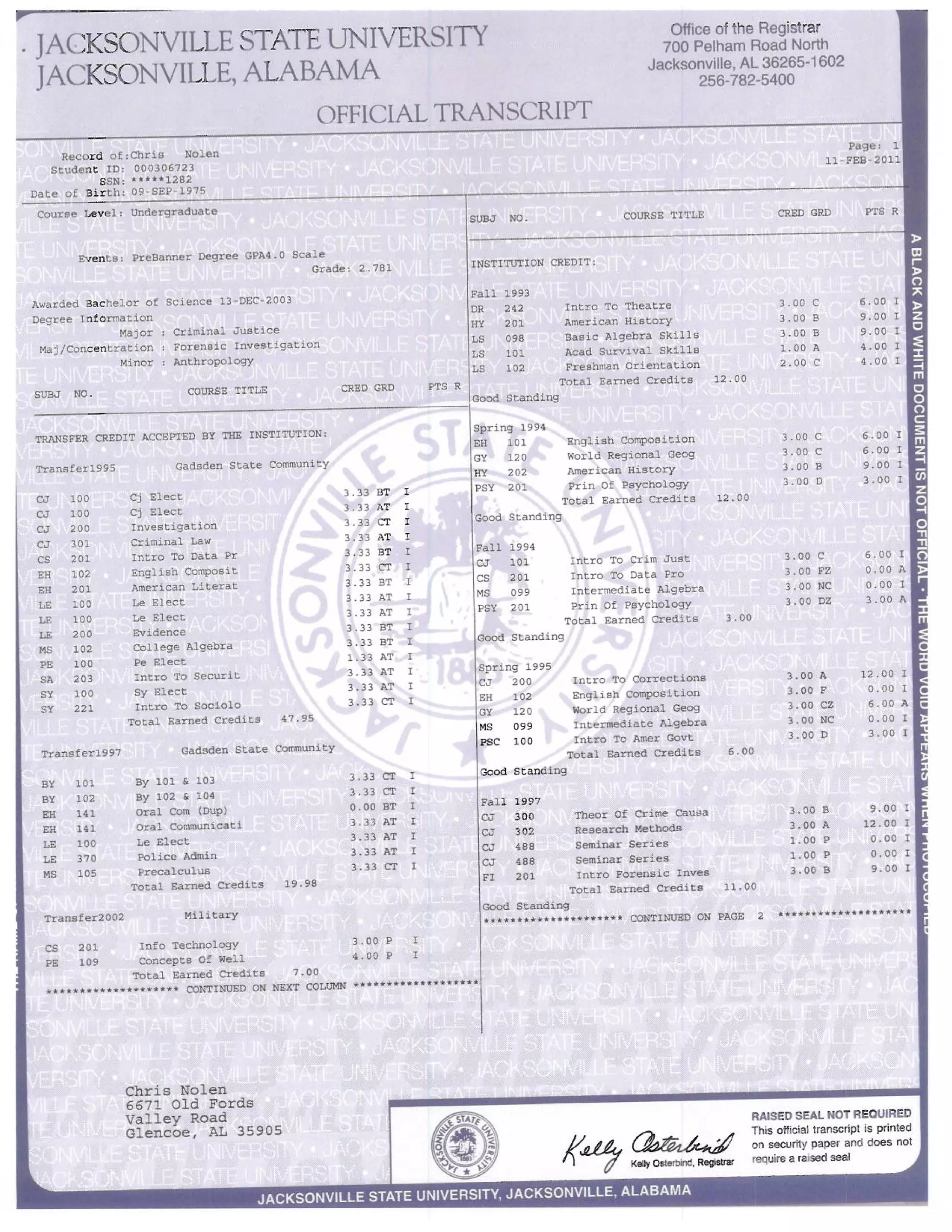 JSU MS and BS Transcript | PDF
