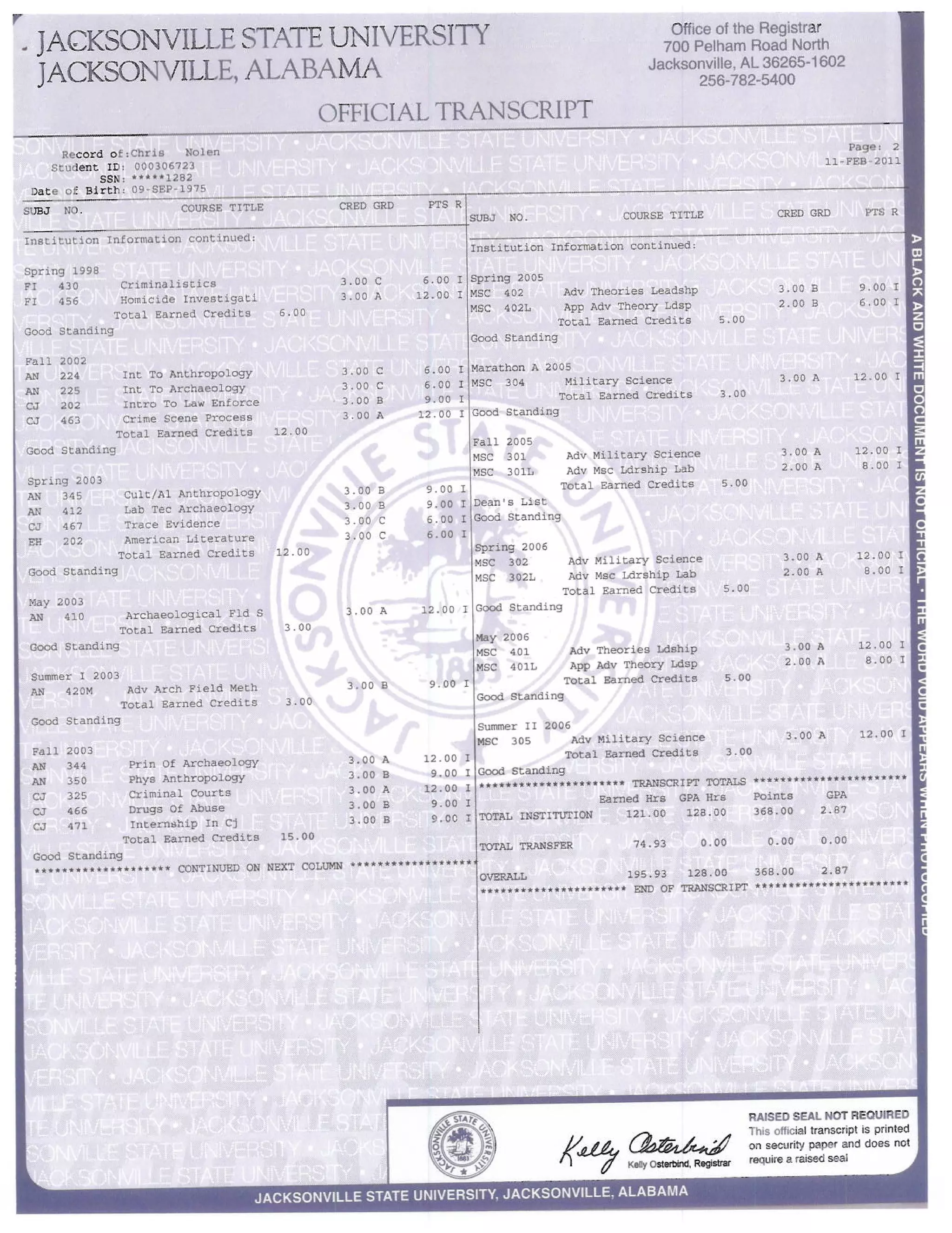 JSU MS and BS Transcript | PDF