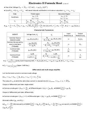 Electronics Formula Sheet