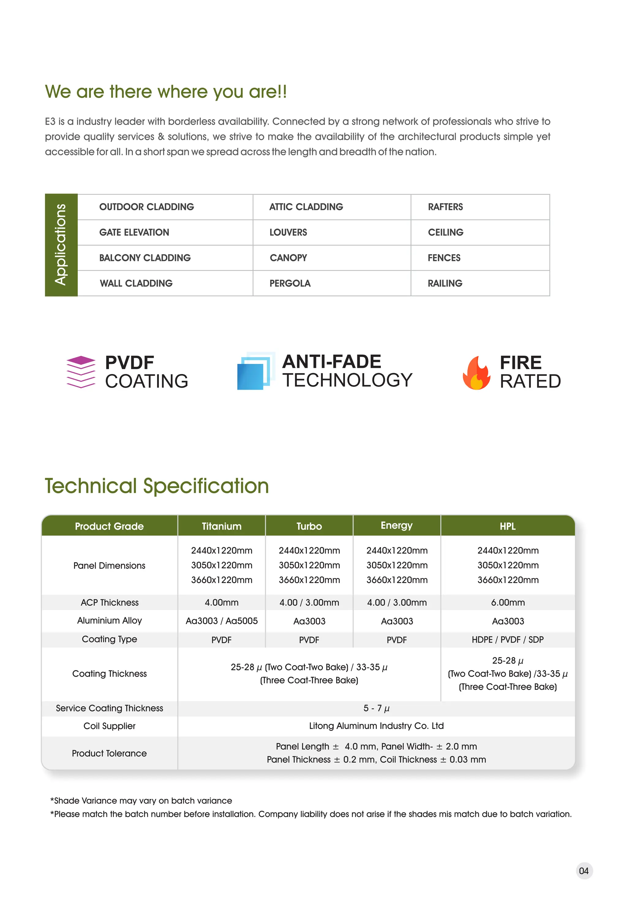 E3 ACP Shade Catalogues - Comprehensive Range of Colors and Finishes | PDF