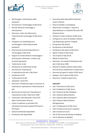 Amministrazione db microsoft sql server 2000 - Scheda corso LEN | PDF