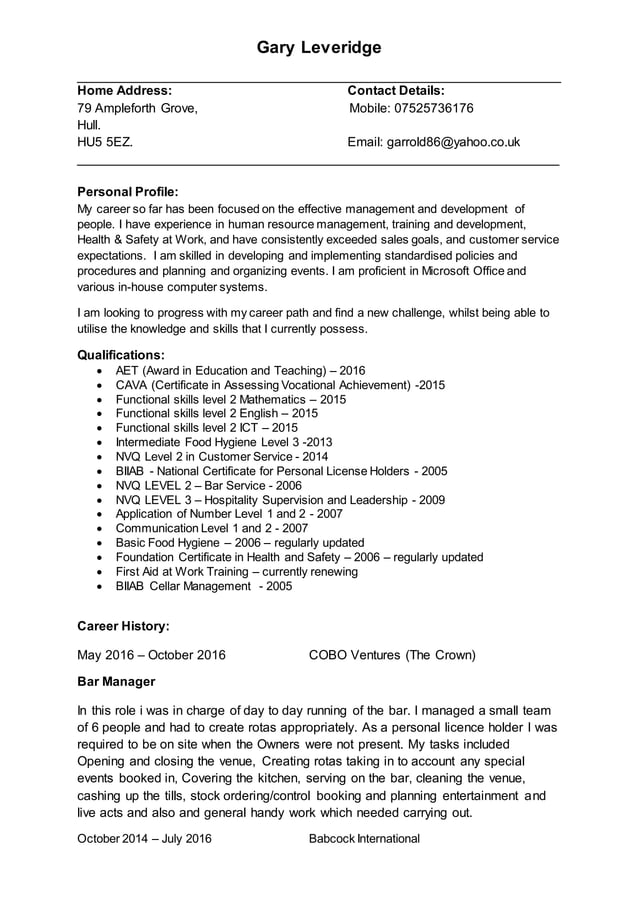 Gary Leveridge CV | PDF