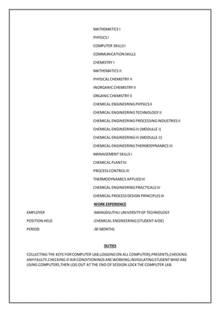 sfiso CV (1) | DOCX | Chemistry | Science