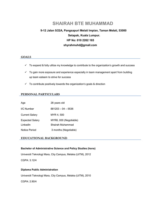 Shairah's CV | PDF | Resume Writing and Advice | Job Search