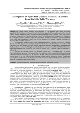 Management Of Apple Scab (Venturia Inaequalis) In Albania Based On ...