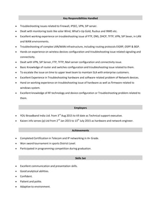 Sachin Network Engineer CV | PDF