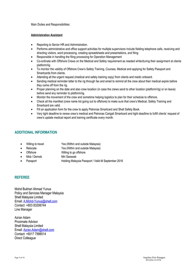 Angelina E. Ranggau_Updated CV2016 | DOC | Human Resources | Business