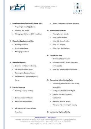 Ms sql server 2005 - Maintaining a database - Scheda corso LEN | PDF