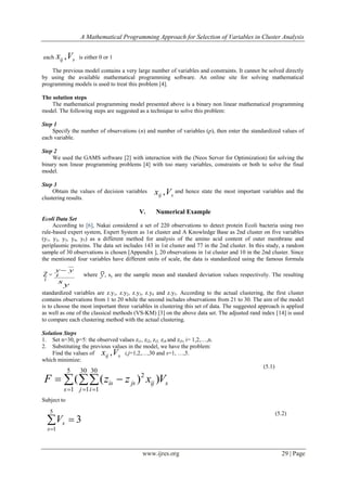 A Mathematical Programming Approach for Selection of Variables in Cluster Analysis | PDF
