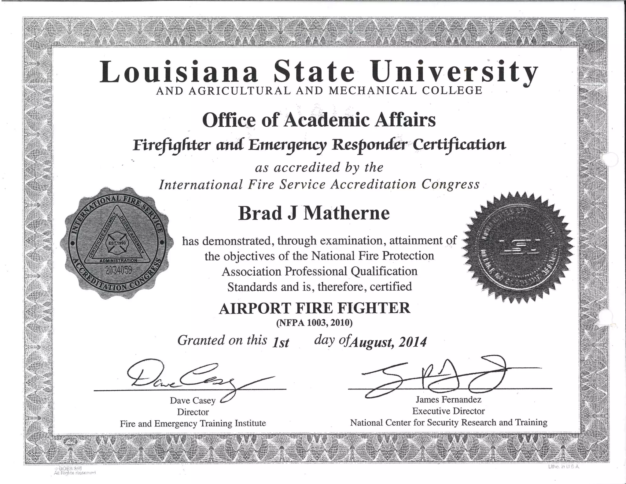 LSU Airport Firefighter Certificate | PDF