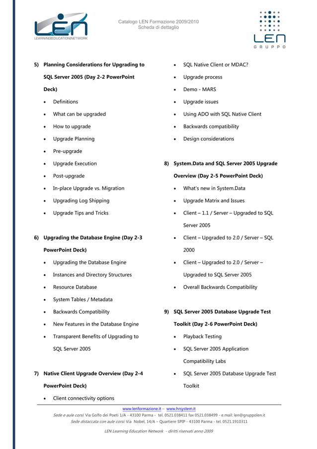 Ms sql server 2005 - Upgrading to microsoft sql server 2005 - Scheda corso LEN | PDF
