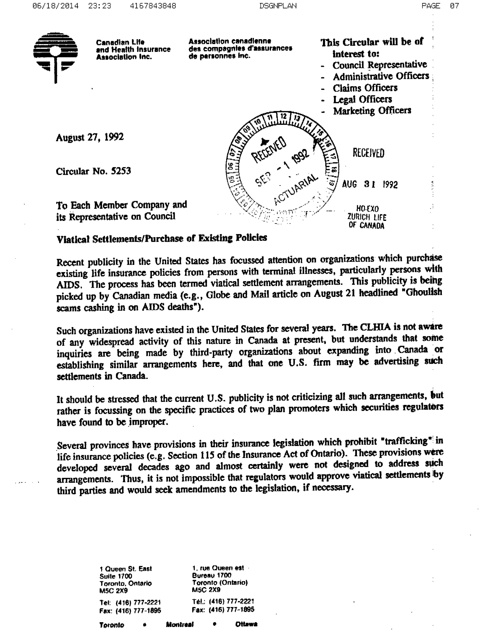 Ontario Life Line correspondence | PDF