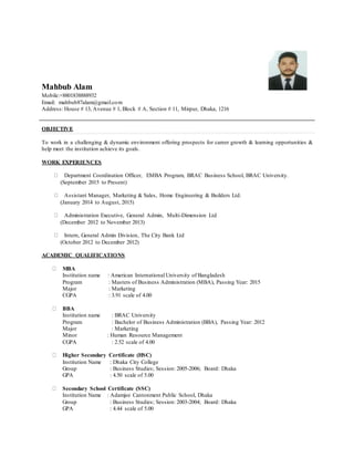 Resume_Mahbub Alam | PDF