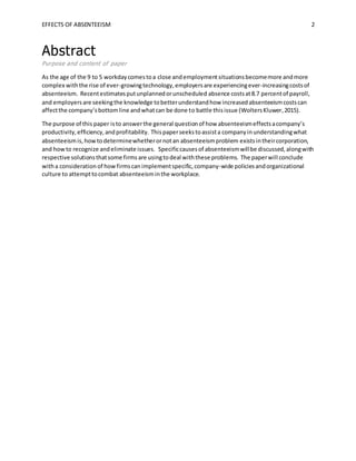 Effects of Absenteeism on Company Productivity%2c Efficiency%2c and ...