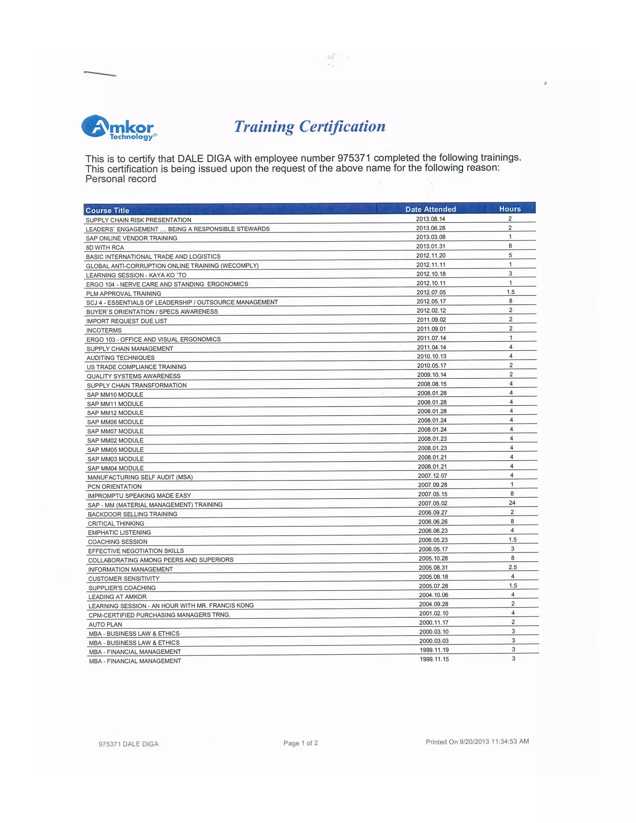 Amkor Training Certification | PDF