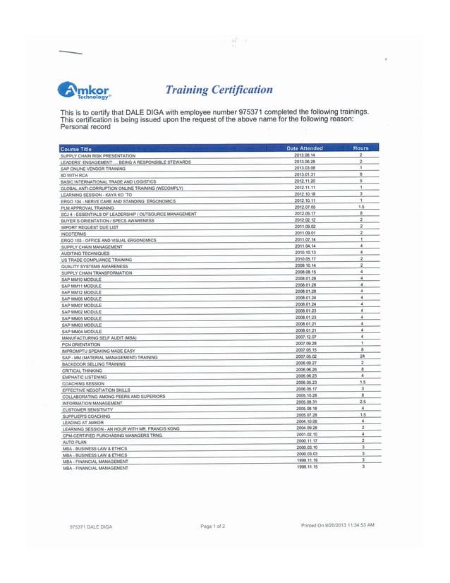 Amkor Training Certification | PDF