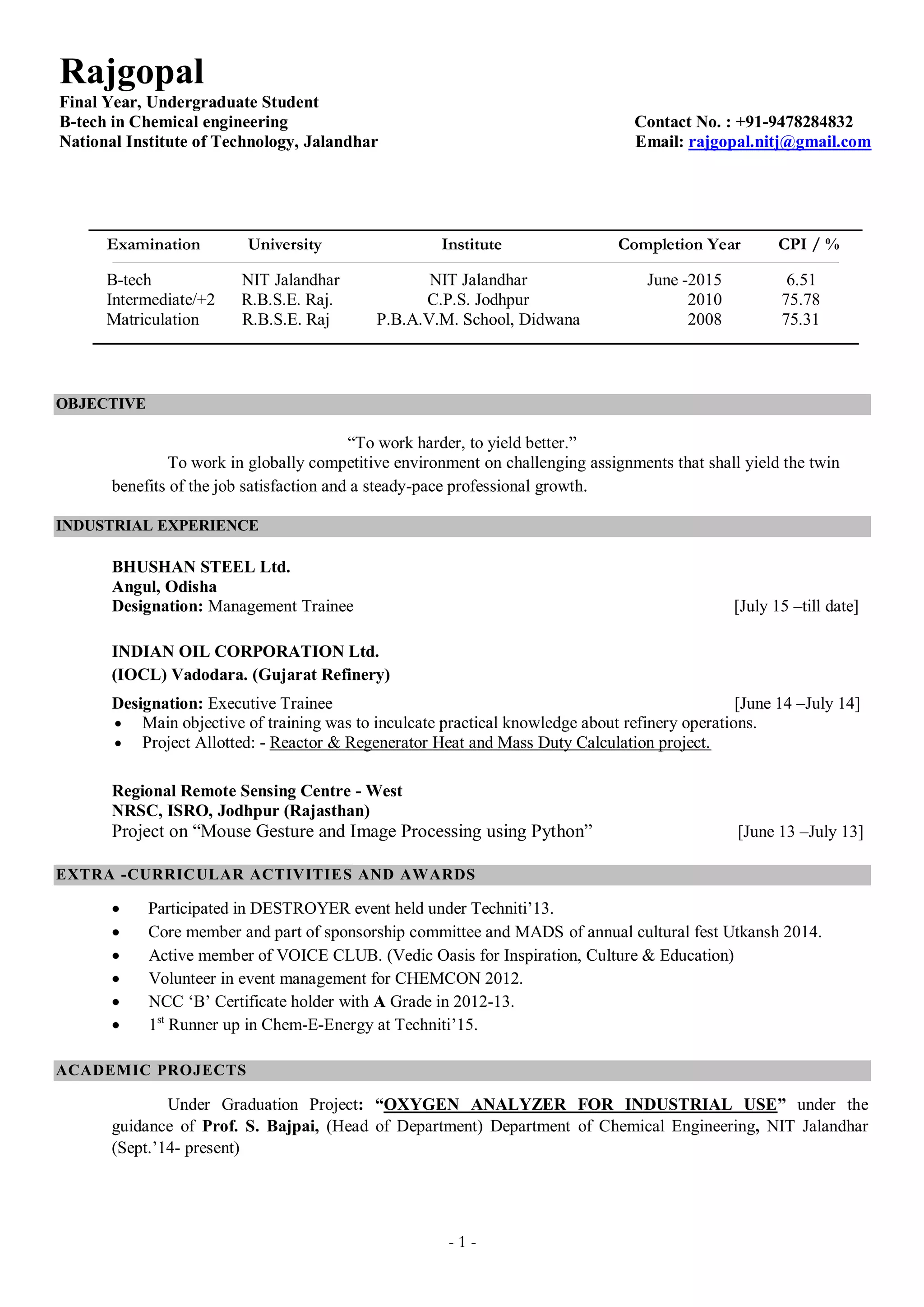 Rajgopal_cv bsl | PDF