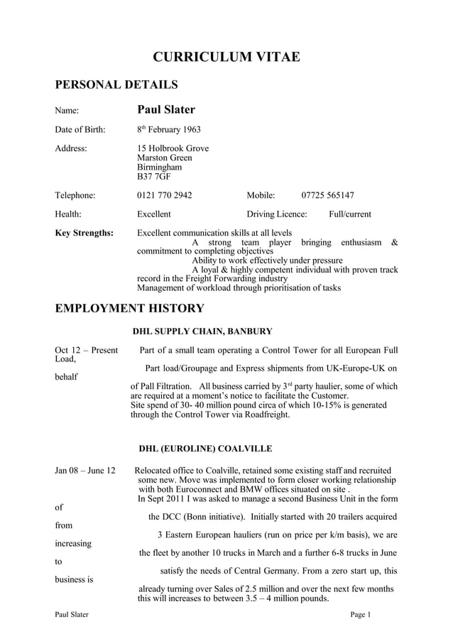 Paul Slater CV | PDF