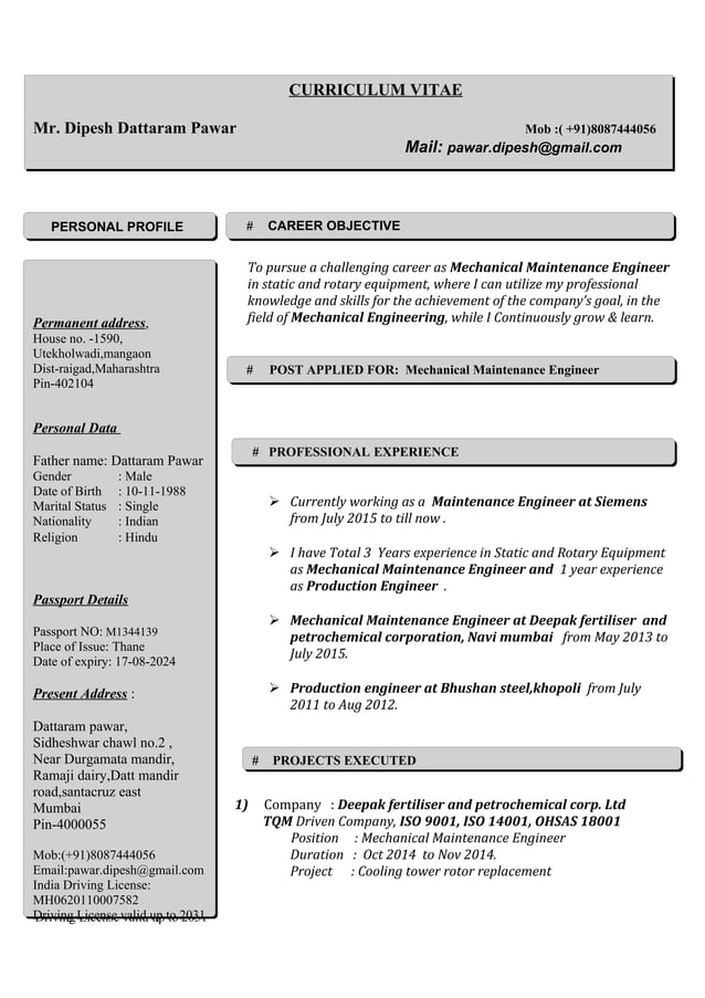 Dipesh pawar CV | DOC
