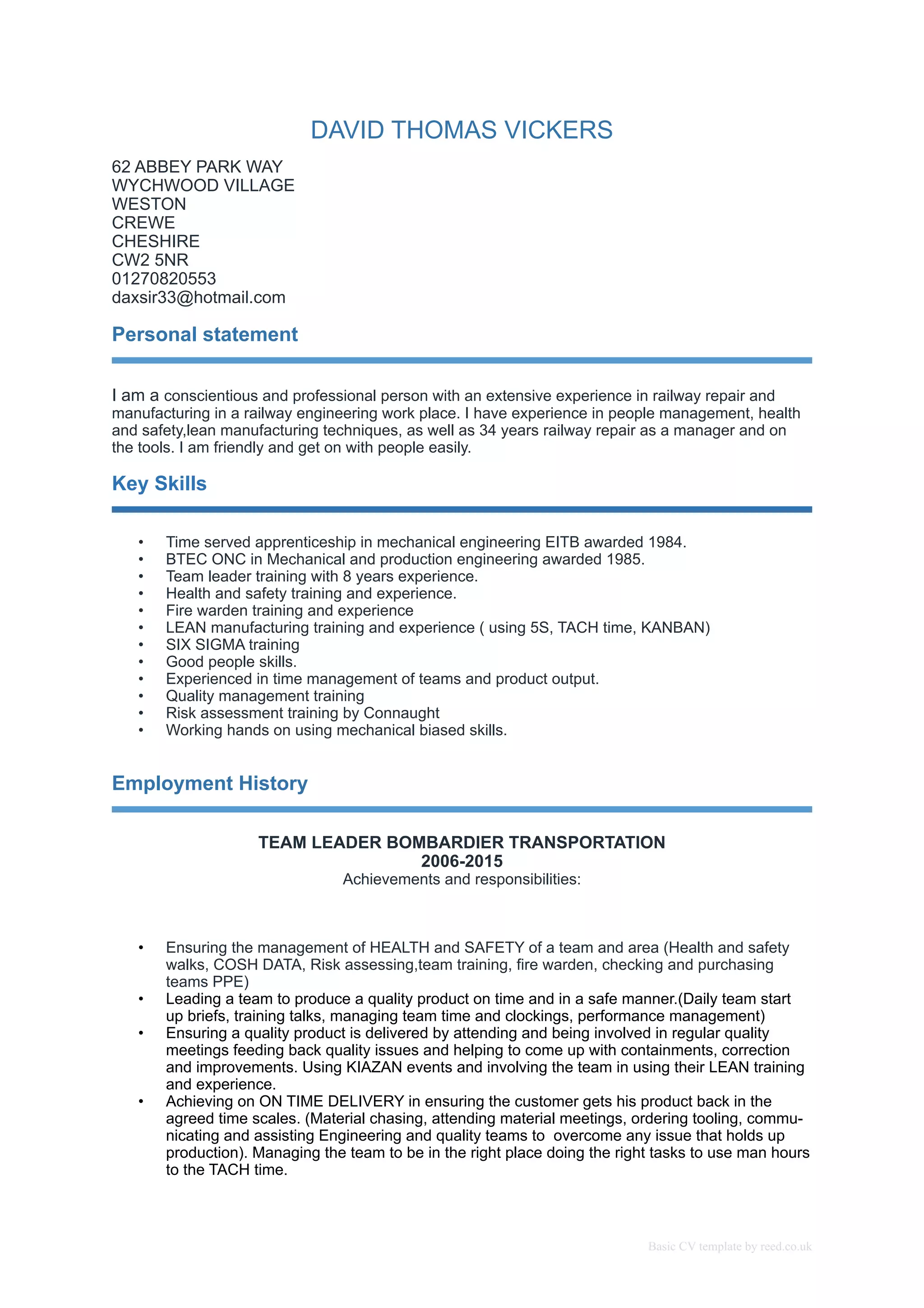 David Vickers Cv 2015 Aug | PDF