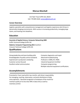 MarcusMarshallResume2016 | PDF