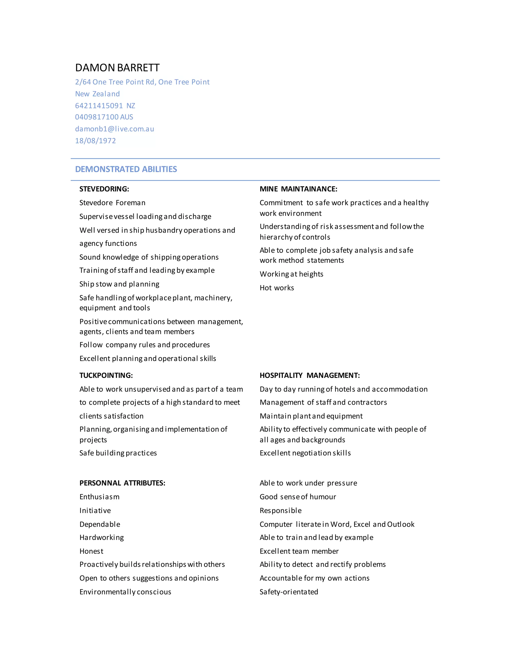 RESUME OF DAMON BARRETT For 2015 | DOCX