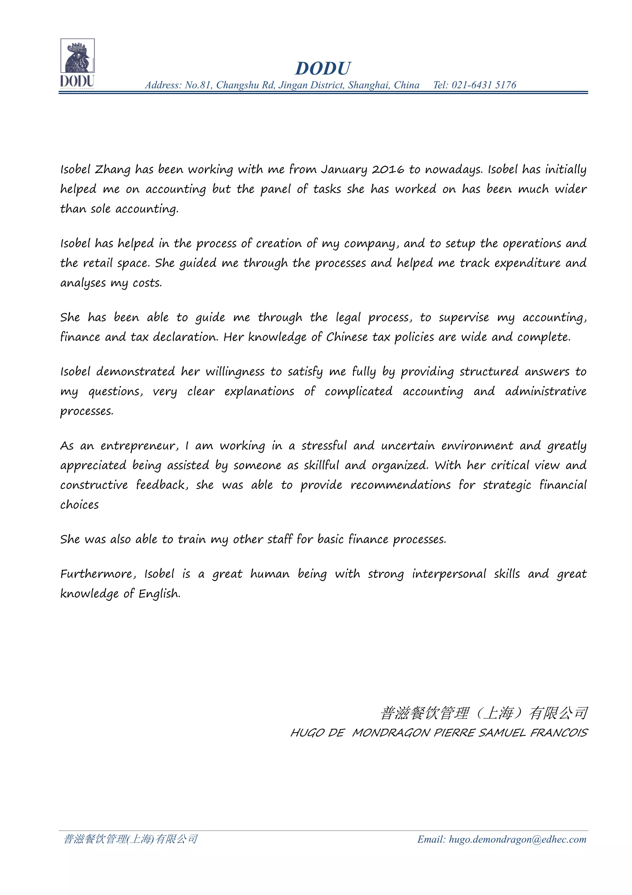 Isobel's recommendation letter | PDF