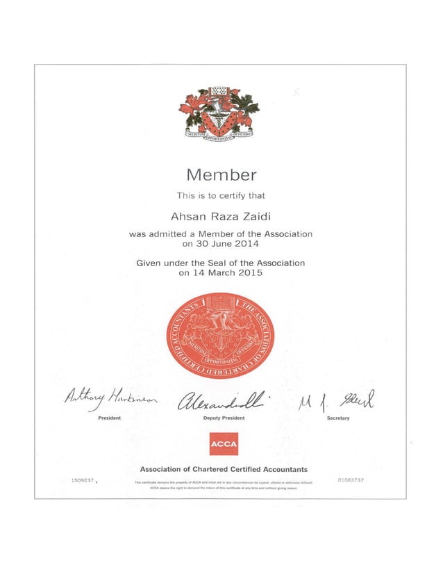 ACCA Member Certificate | PDF
