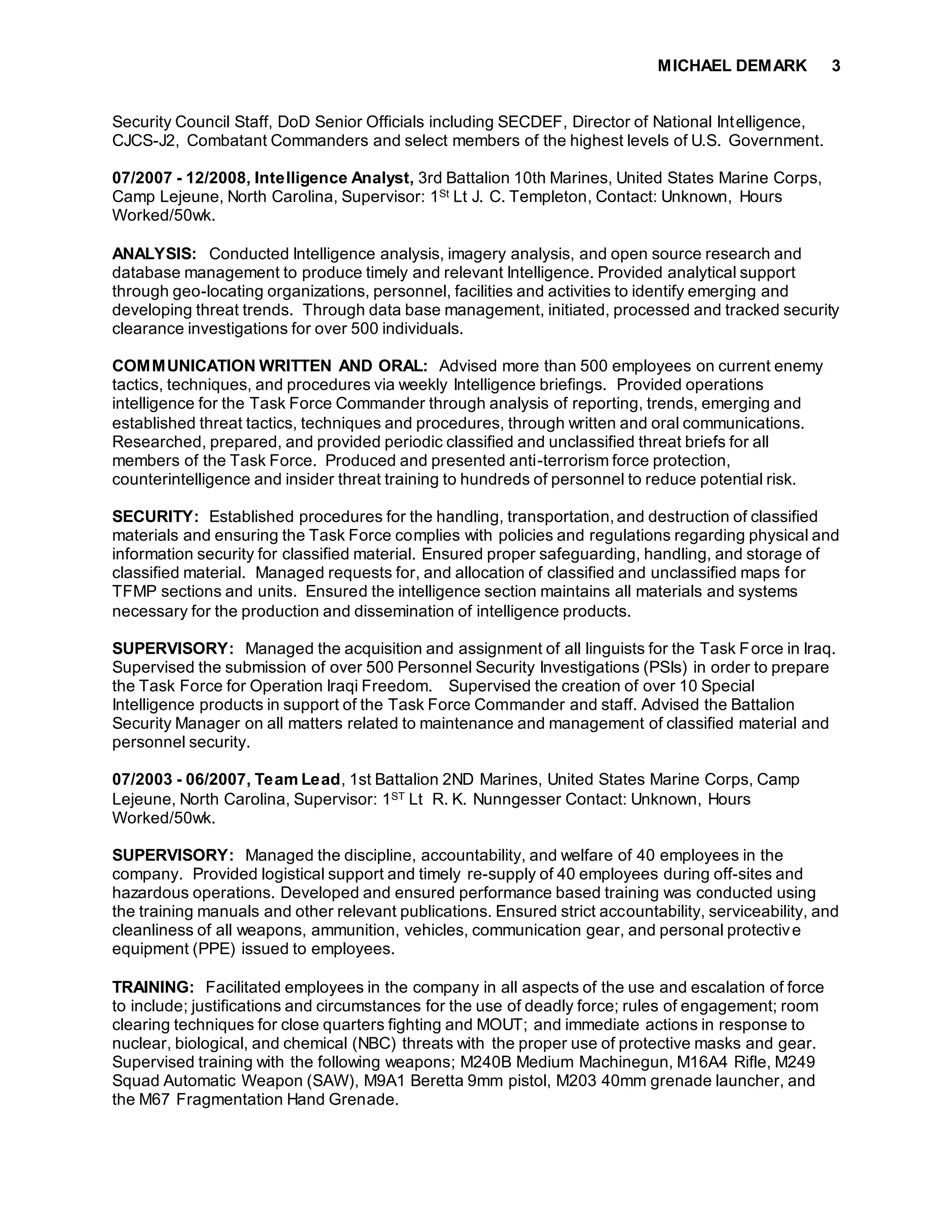 Michael DeMark Federal Resume | DOCX