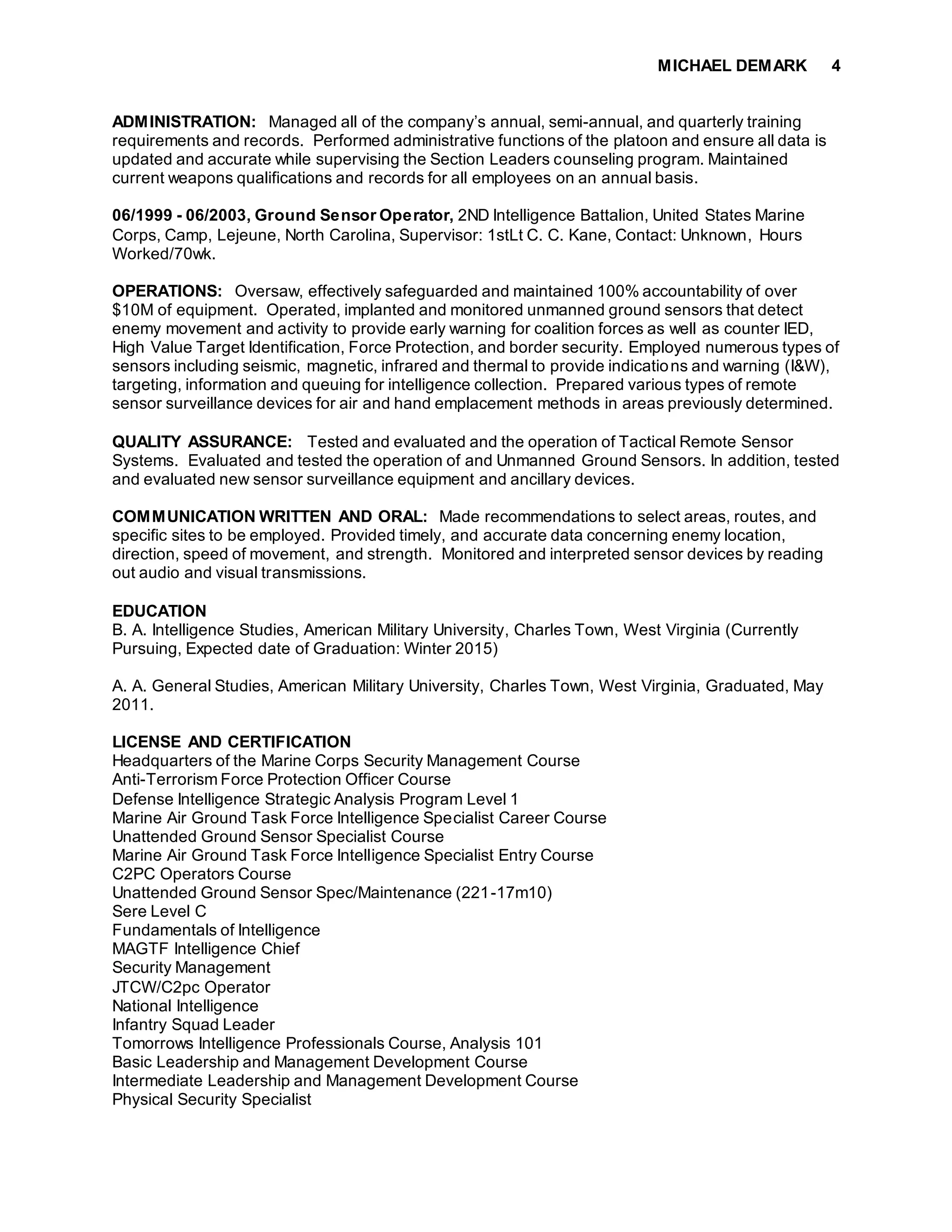 Michael DeMark Federal Resume | DOCX