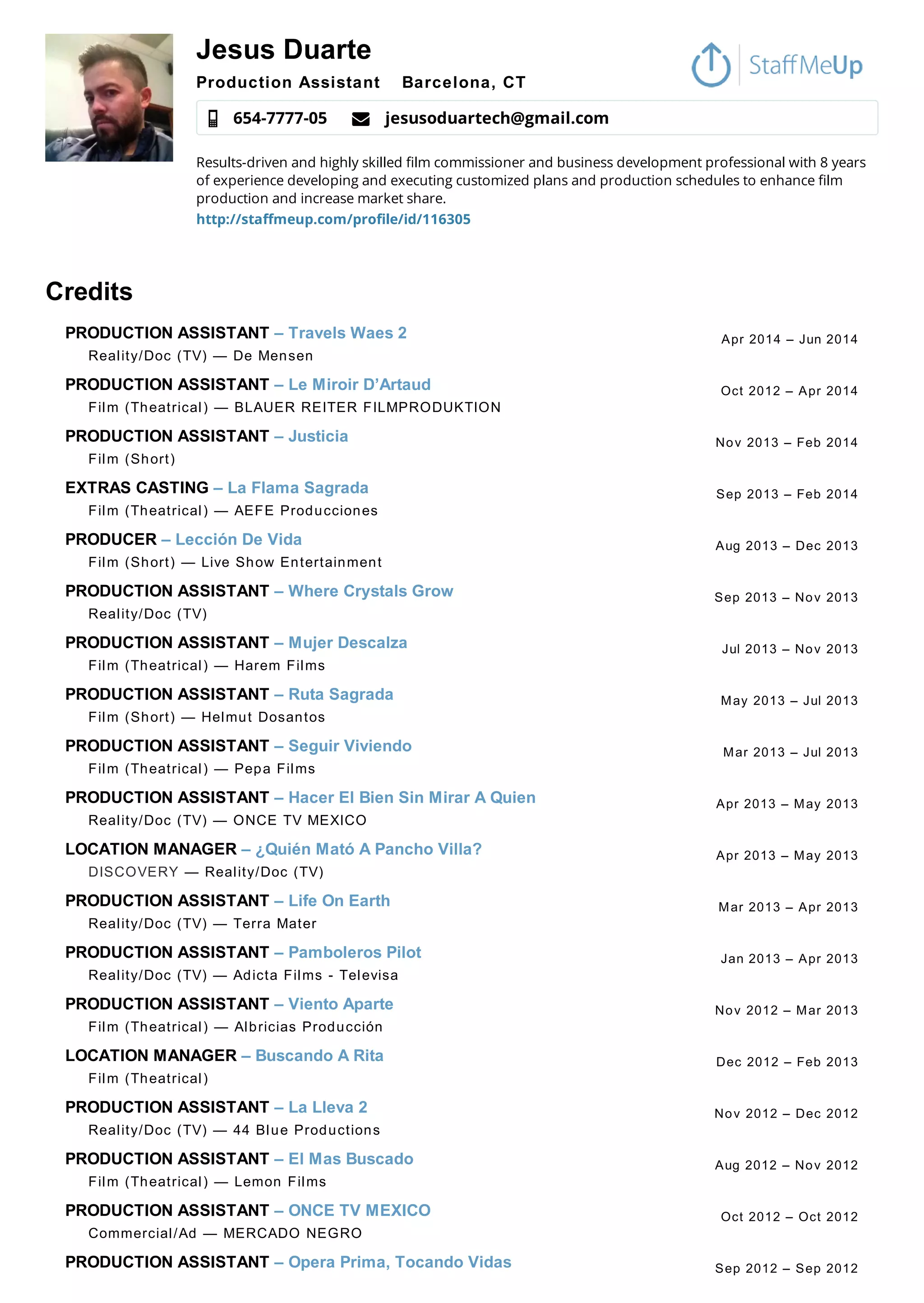 Jesus Duarte's Staff Me Up Profile | PDF