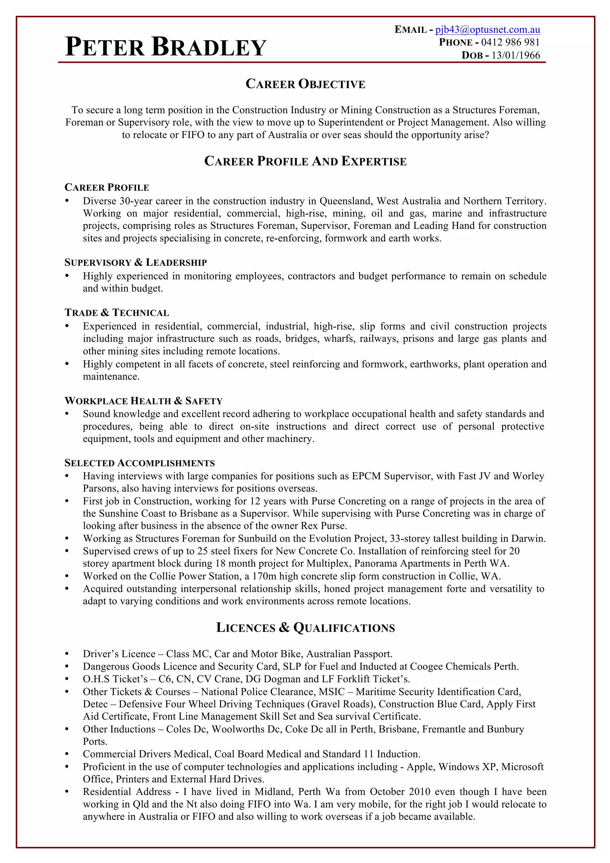 Peter Bradley Construction Resume. | PDF | Civil Engineering Industry | Industries