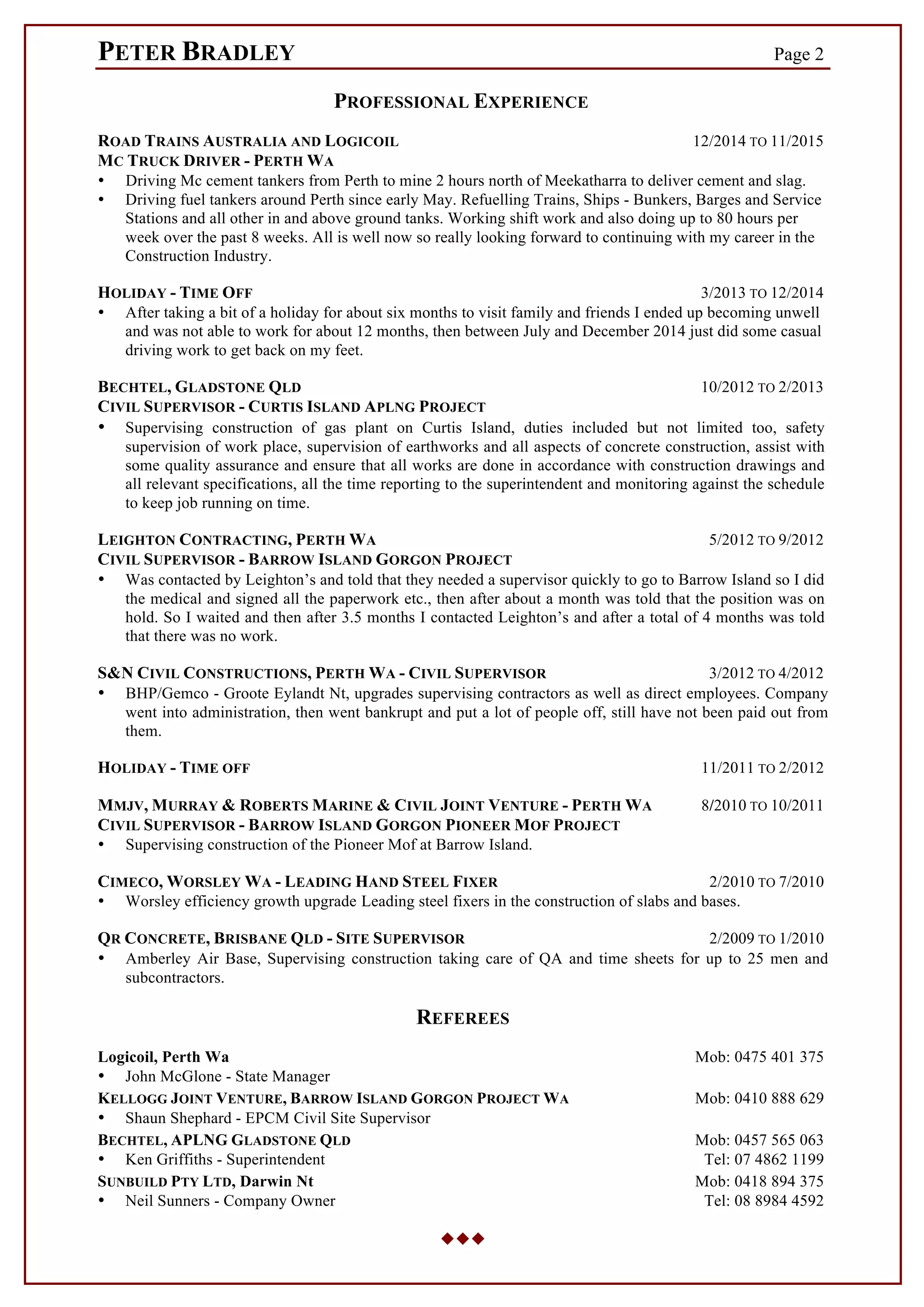 Peter Bradley Construction Resume. | PDF | Civil Engineering Industry | Industries