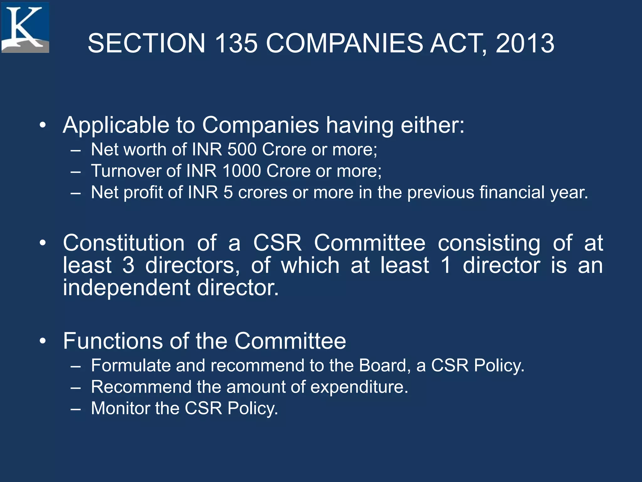 Corporate Social Responsibility - Interpretation of Section 135 | PDF
