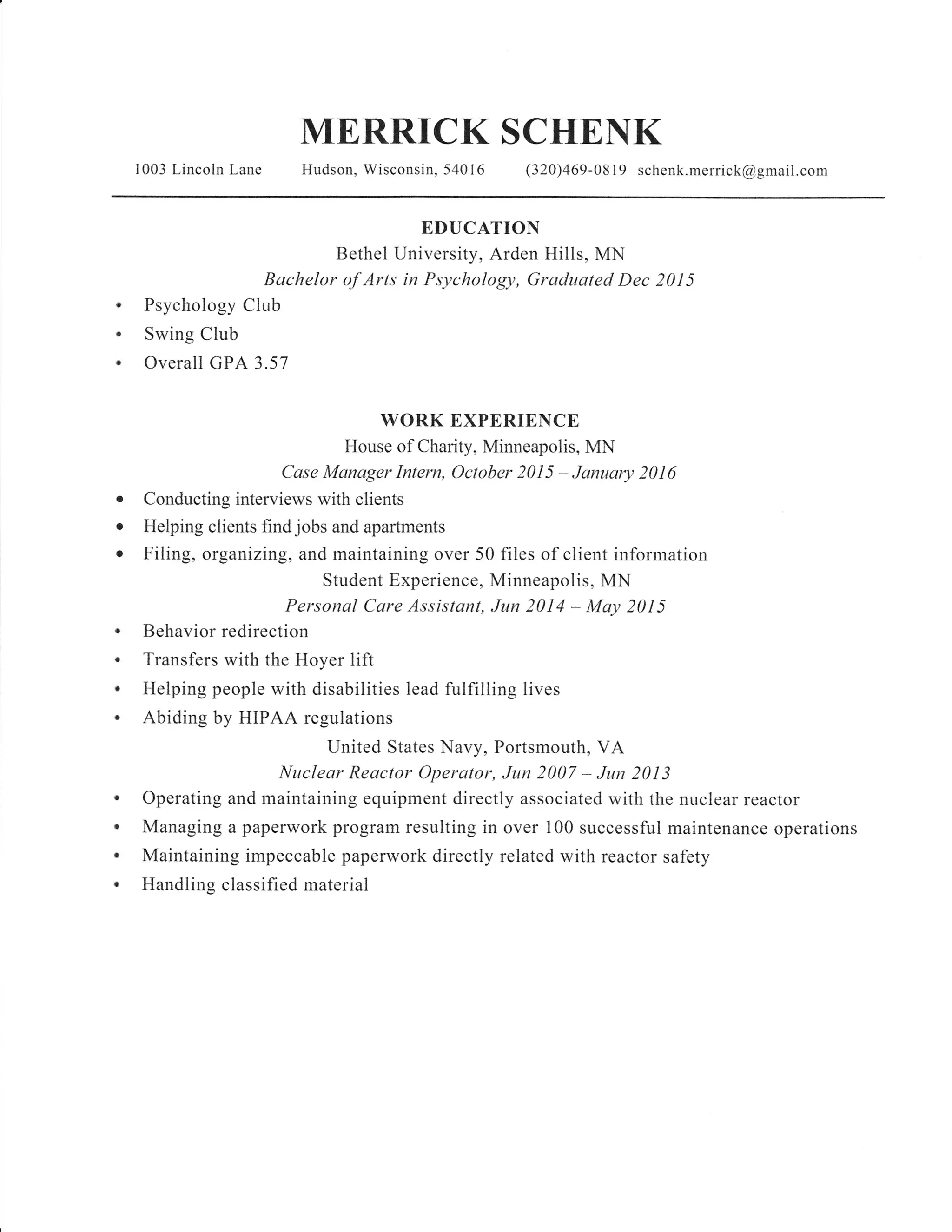 Merrick Schenk Resume | PDF