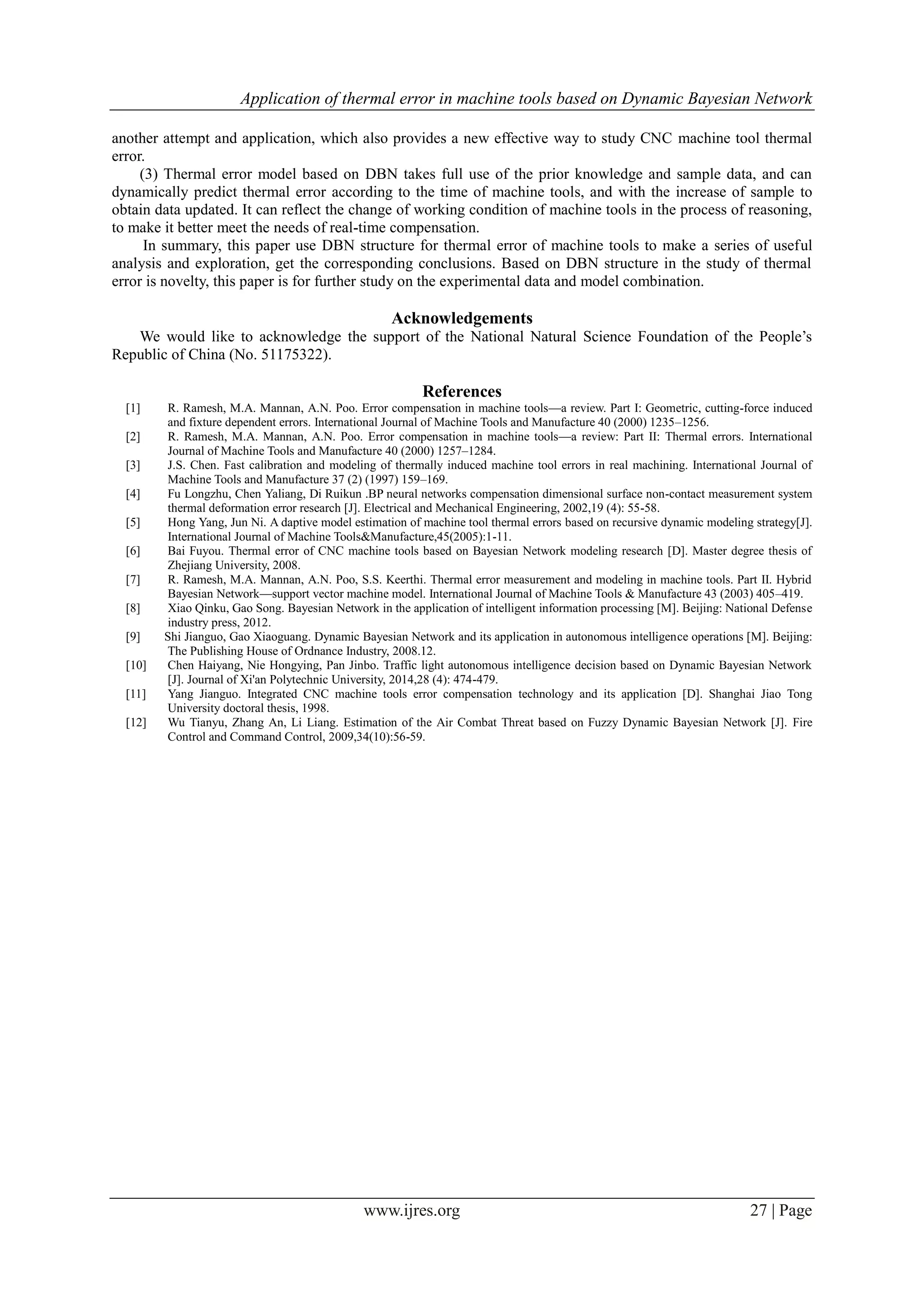 Application Of Thermal Error In Machine Tools Based On Dynamic Bayesian Network Pdf