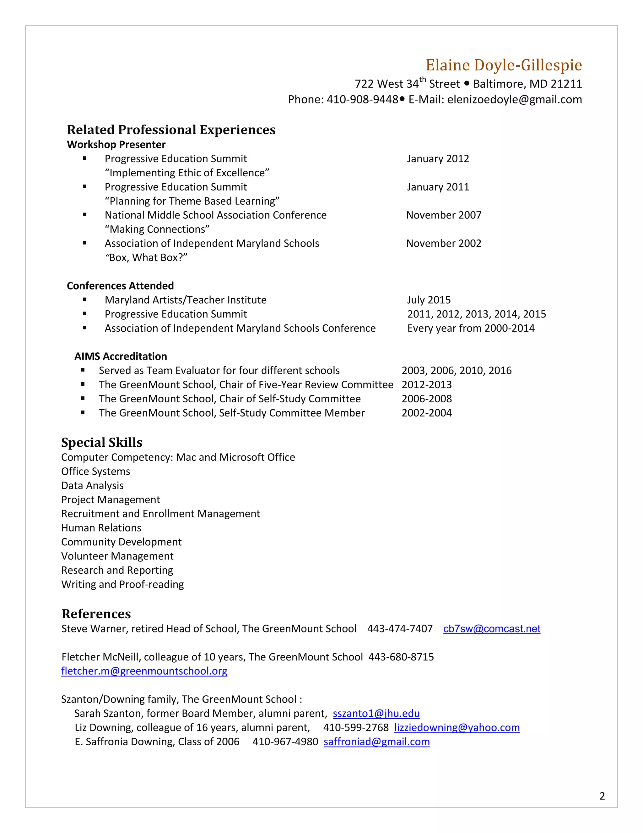 DoyleGillespieElaineResumeEducEqual | PDF