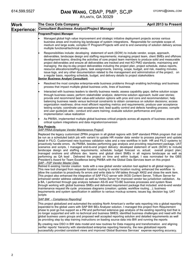 Dani Wang Resume_CBAP_PMP_SCJP_PM_Updated_1 | DOC