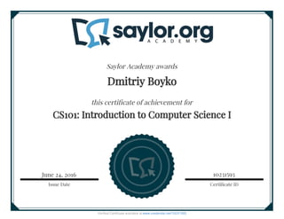 CS101-INTRODUCTION TO COMPUTER SCIENCE I | PDF