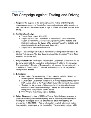 SGA Campaign against Texting and Driving | DOCX