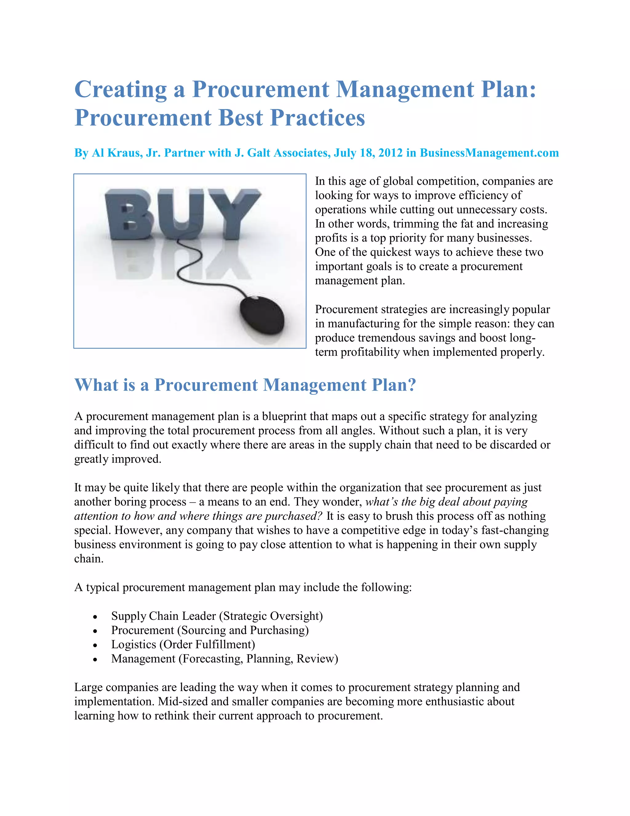 Creating a Procurement Management Plan | PDF