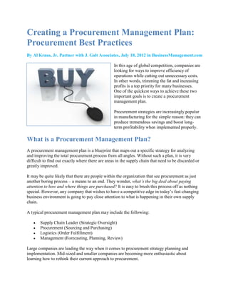 Procurement Management Plan Example