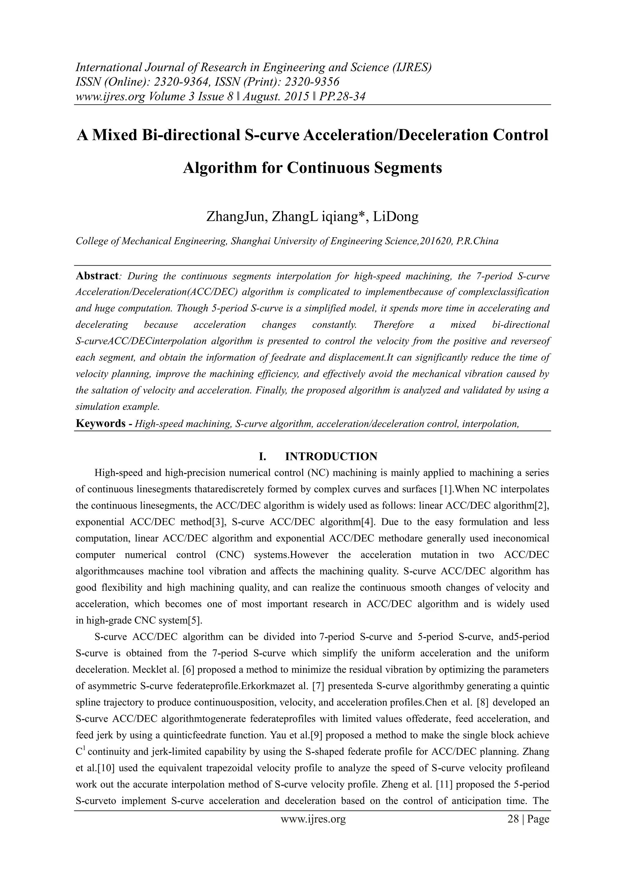 A Mixed Bi Directional S Curve Accelerationdeceleration Control Algorithm For Continuous