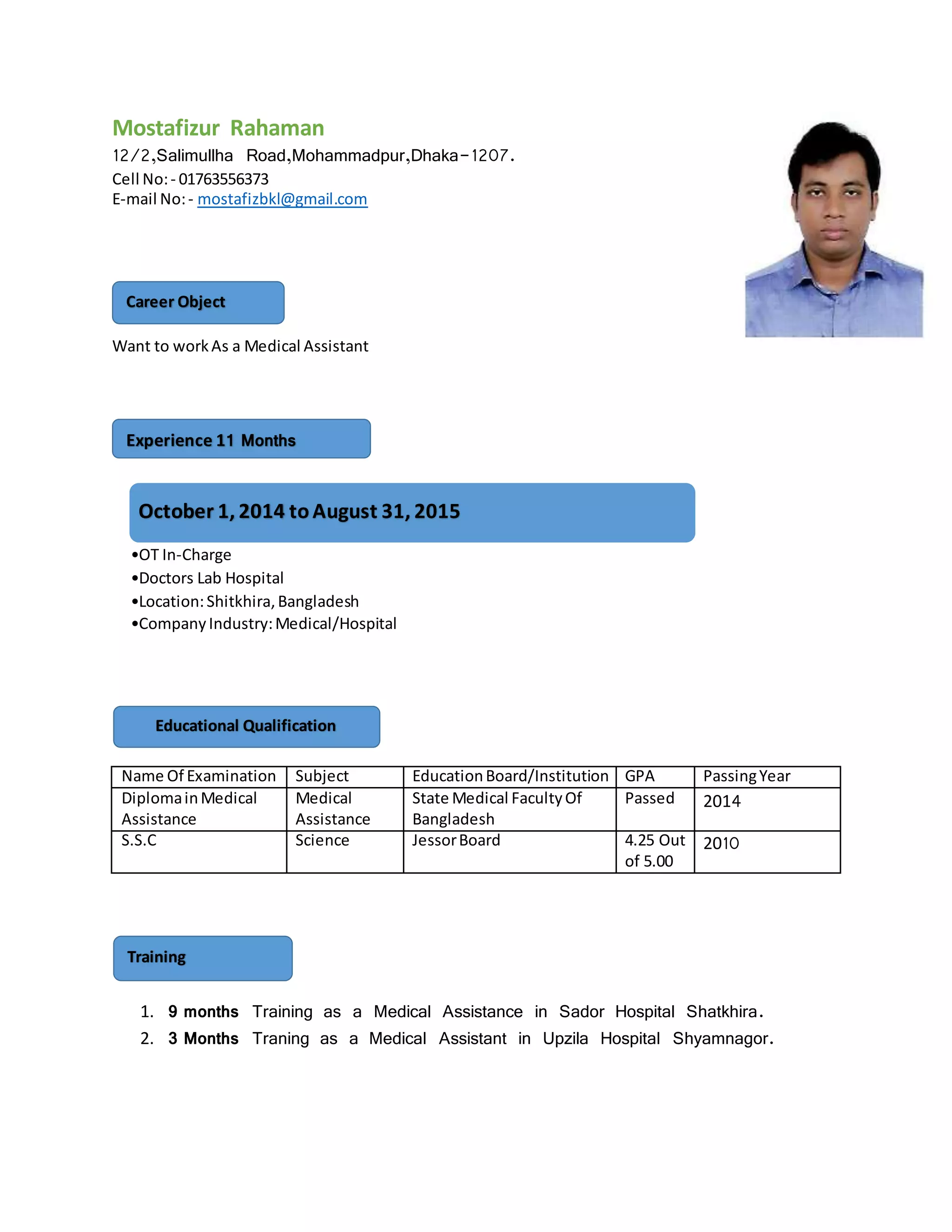 Mostafizur Rahaman CV | DOCX | Healthcare Industry | Industries