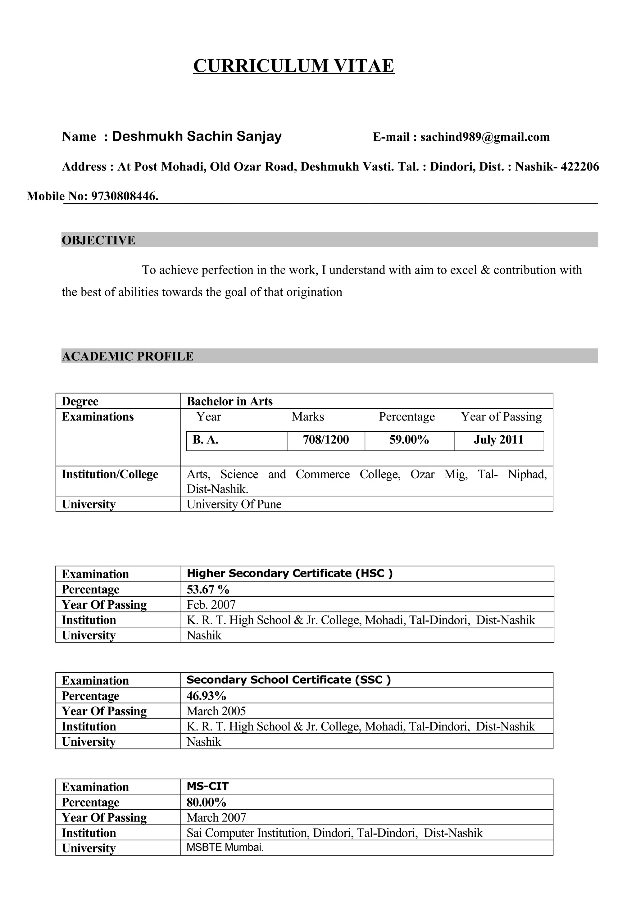 CURRICULUM VITAE | DOC | Education