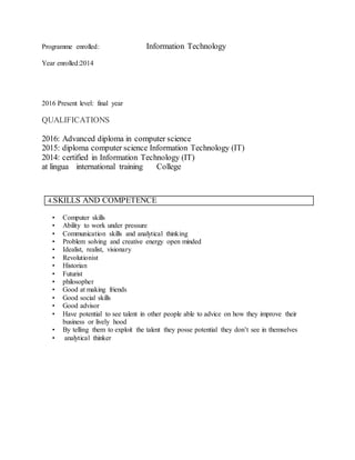 CV work | DOCX | Secondary Education | Education