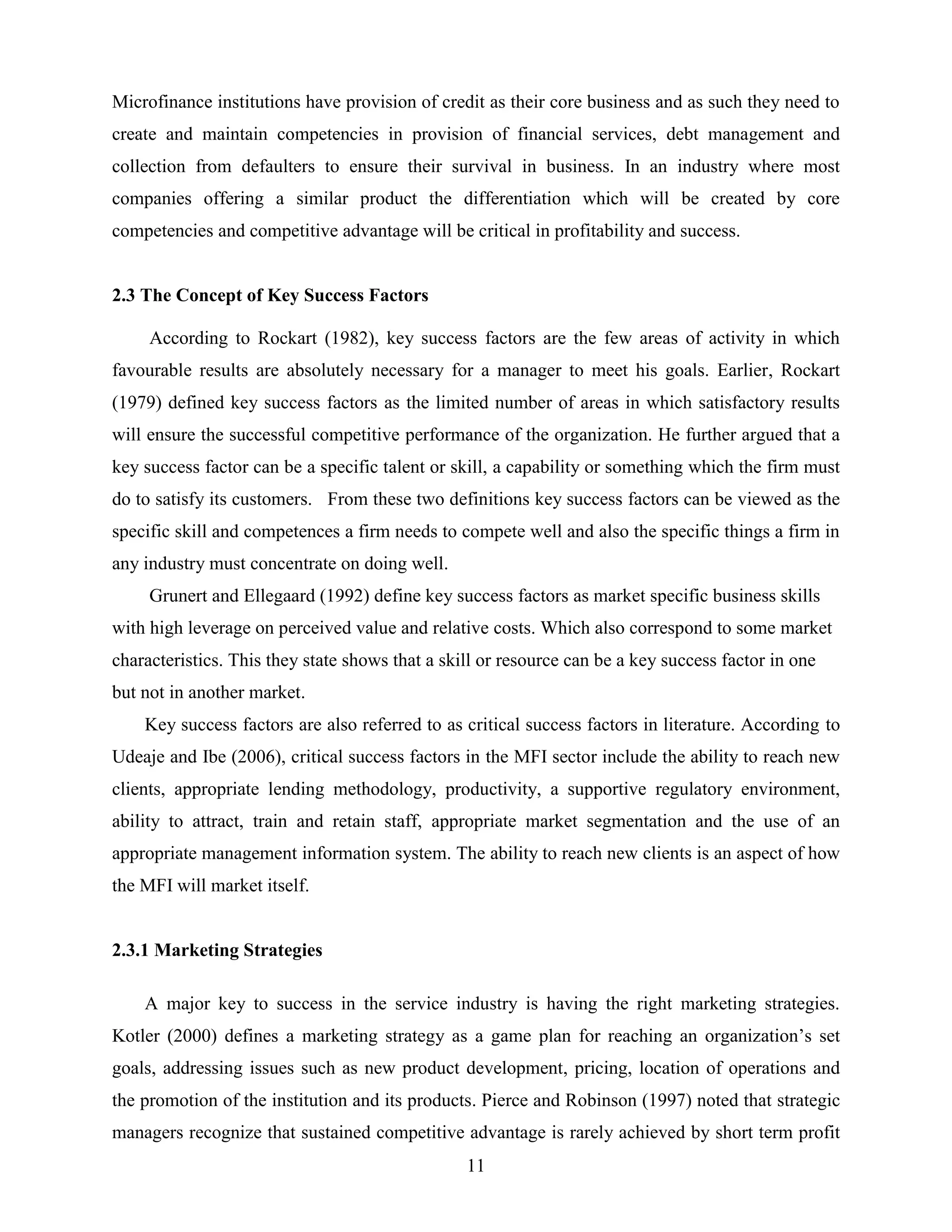The key success factors for microfinance industry. | PDF