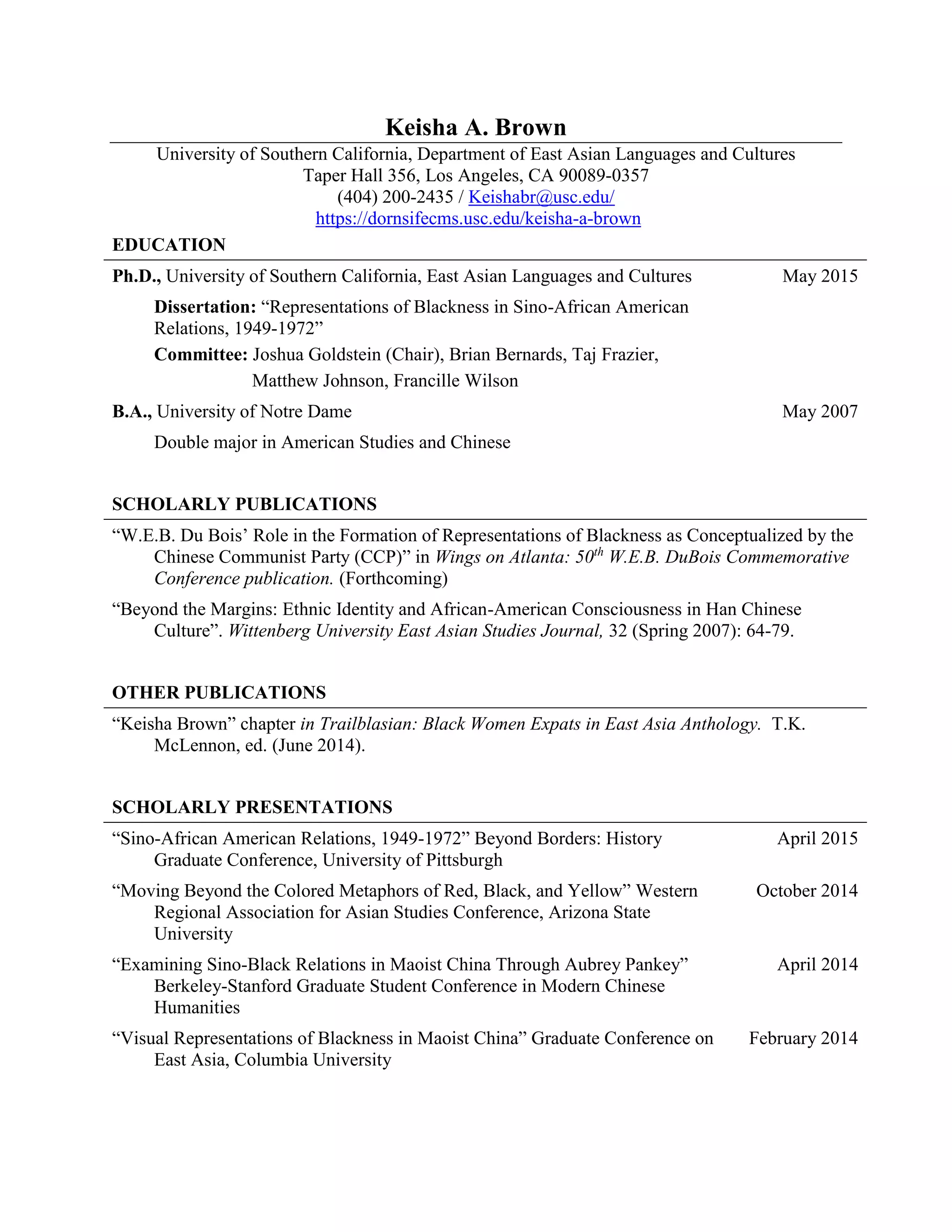 Keisha Brown CV updated May 2015 | PDF