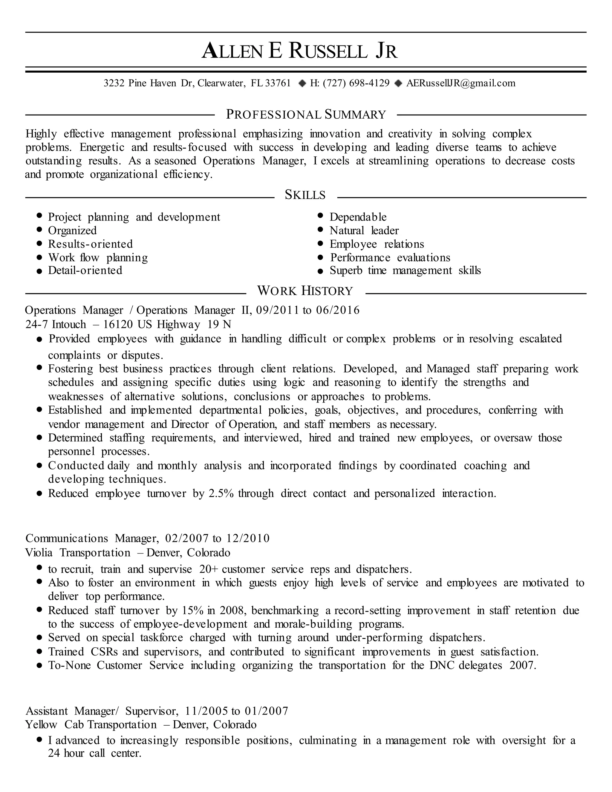 Allen E Russell Jr Resume | DOCX